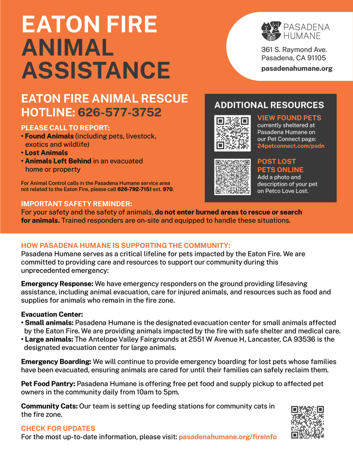 Eaton Fire Animal Assistance - Pasadena Humane